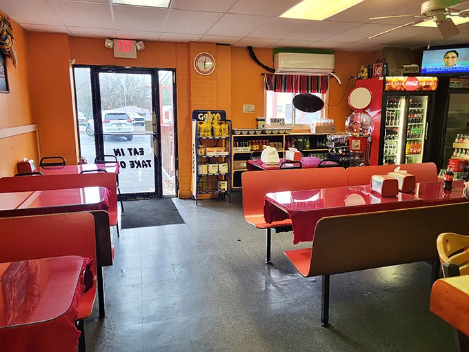 Simple, clean, and welcoming—these classic red booths have witnessed countless "first bite" moments of pure Mexican food bliss.