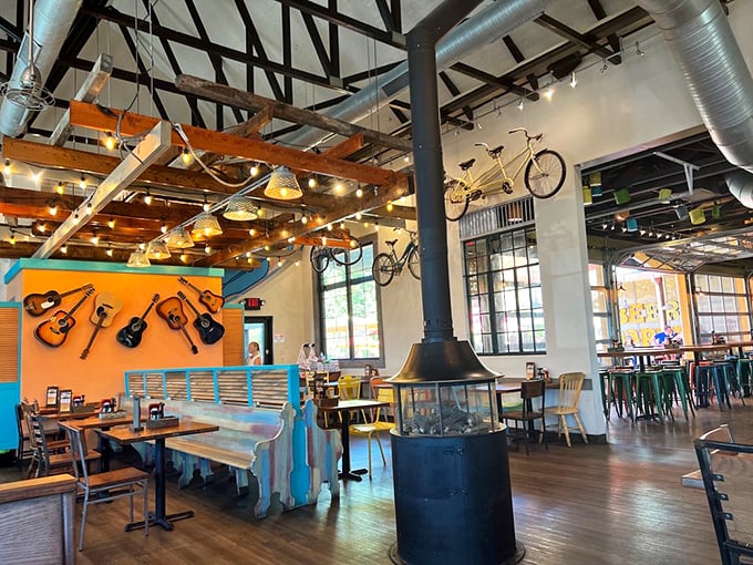 Where bicycles hang from ceilings and guitars adorn walls – this isn't just interior design, it's a manifesto for living well through playful nostalgia.