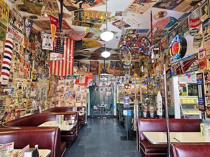 Step inside and suddenly you're swimming in Americana. Every inch tells a story – even that bicycle on the ceiling has tales to tell.