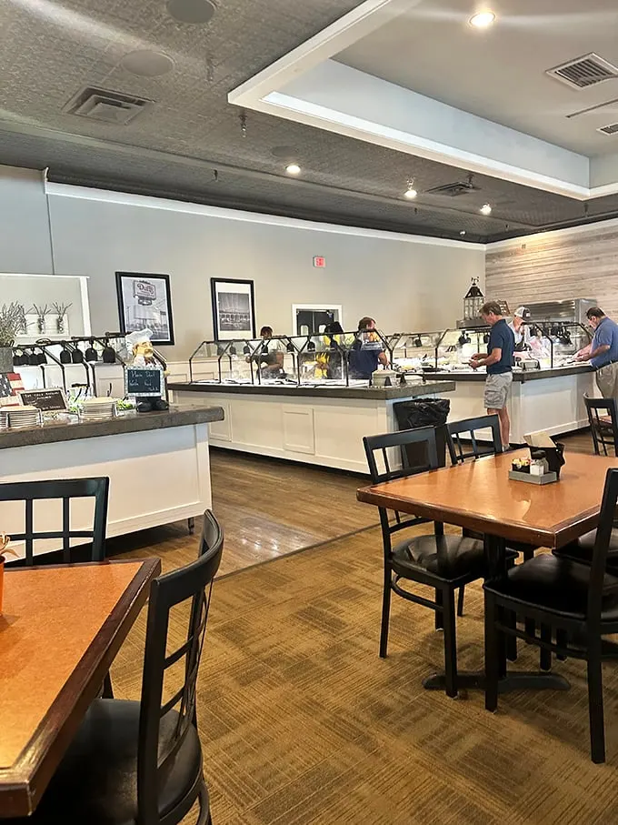 The buffet battlefield awaits, where strategy is everything. Clean lines, ample space, and the promise of culinary treasures make this worth the pilgrimage.