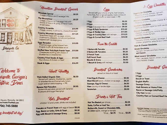 This menu isn't just a list of food—it's a roadmap to breakfast nirvana. The Mountain Breakfast Specials alone are worth setting your alarm for.