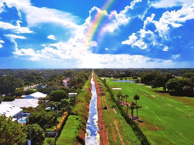 A rainbow arches over Delray Beach's waterway and golf course – Mother Nature's way of saying "Yes, inland Florida can be this gorgeous too!"