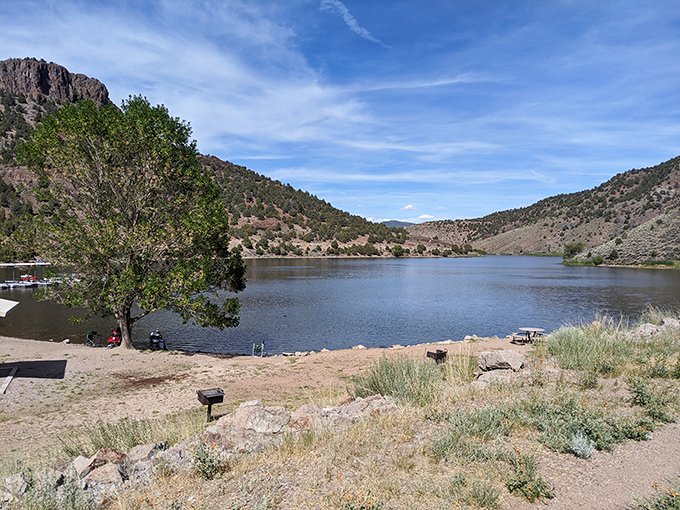 Eagle Valley Reservoir at Spring Valley State Park—where desert meets water in a union so perfect it belongs on Nevada's wedding chapel brochure.