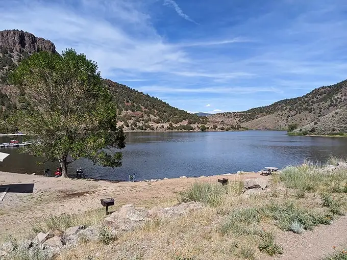 Eagle Valley Reservoir at Spring Valley State Park—where desert meets water in a union so perfect it belongs on Nevada's wedding chapel brochure.