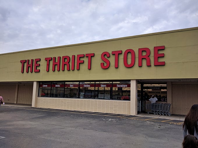 Bold red letters announce this Jacksonville gem where everyday treasures await discovery inside.
