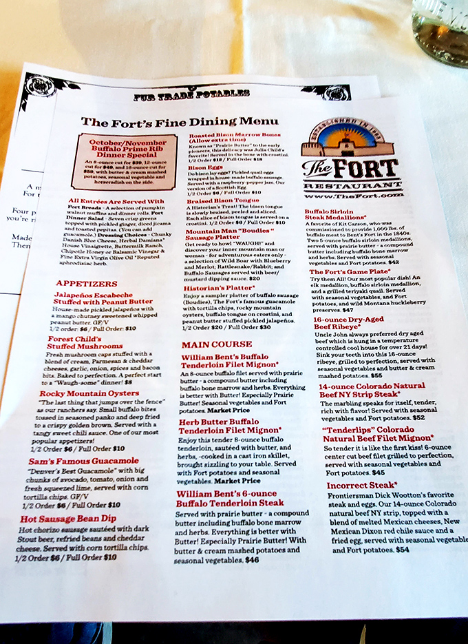 This isn't just a menu—it's a historical document disguised as dinner options. The "Rocky Mountain Oysters" description alone is worth framing.