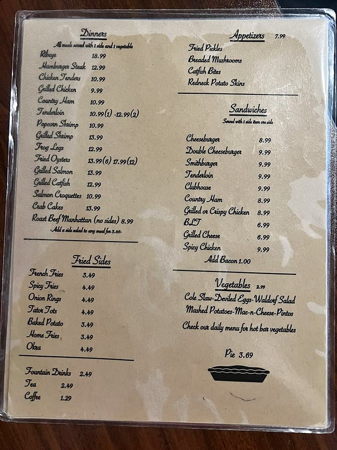 This menu isn't just a list of options—it's a roadmap to happiness. Notice how "Pie" gets its own special illustration? Priorities.
