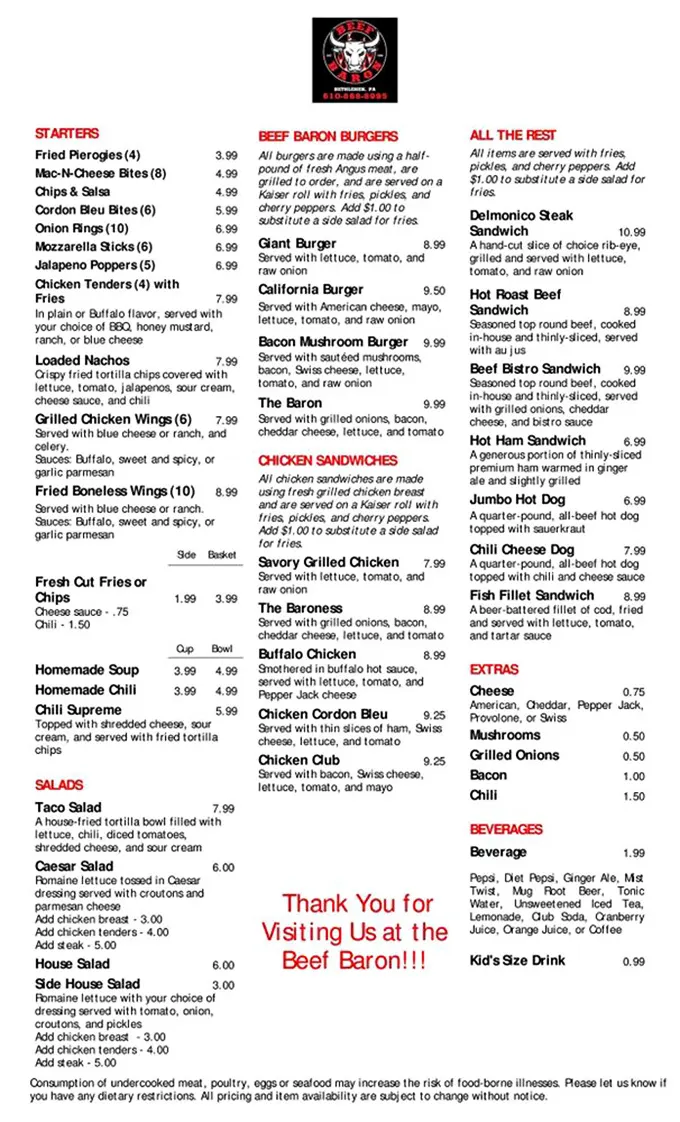 A menu that doesn't need fancy fonts or flowery descriptions—just the straightforward promise of meat done right. The Baron knows his priorities.