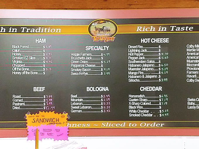 This sandwich menu isn't playing around—from Black Forest ham to honey turkey, each option promises meat sliced thick enough to remind you what it actually is.