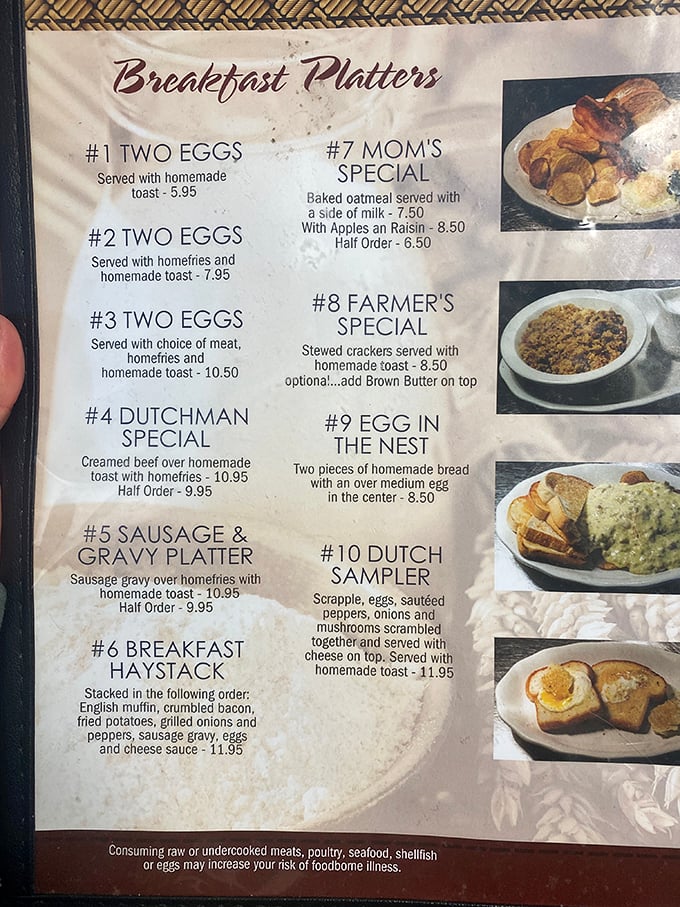 This menu isn't just a list of options – it's a roadmap to breakfast nirvana. The "Breakfast Haystack" alone is worth the drive.