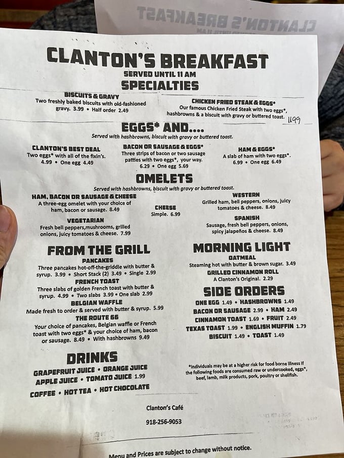 This menu isn't just a list of food—it's a roadmap to happiness, with "Chicken Fried Steak & Eggs" as the ultimate destination.