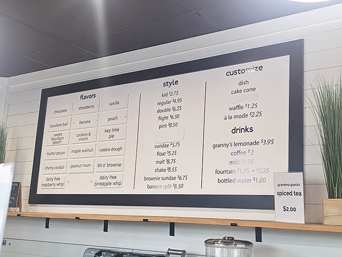 The menu board at Dewster's reads like poetry for dessert lovers. Choosing just one flavor might be the hardest decision you'll make all day.
