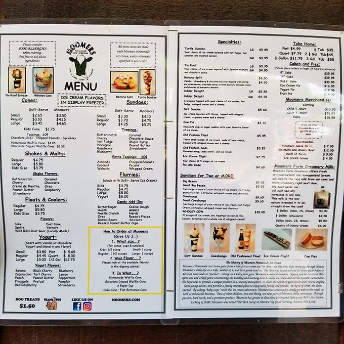 The menu board at Moomers reads like a fantasy novel where every character is delicious and the plot always thickens—just like their shakes.