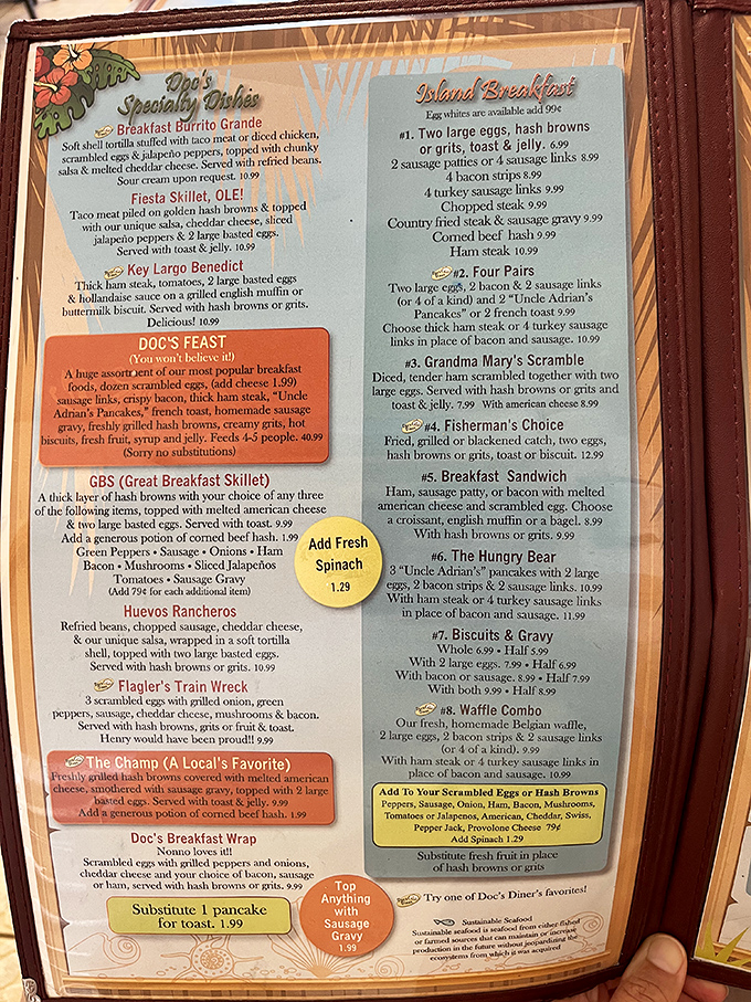 The menu reads like a love letter to breakfast enthusiasts—each item promising the kind of satisfaction that makes Monday mornings bearable.
