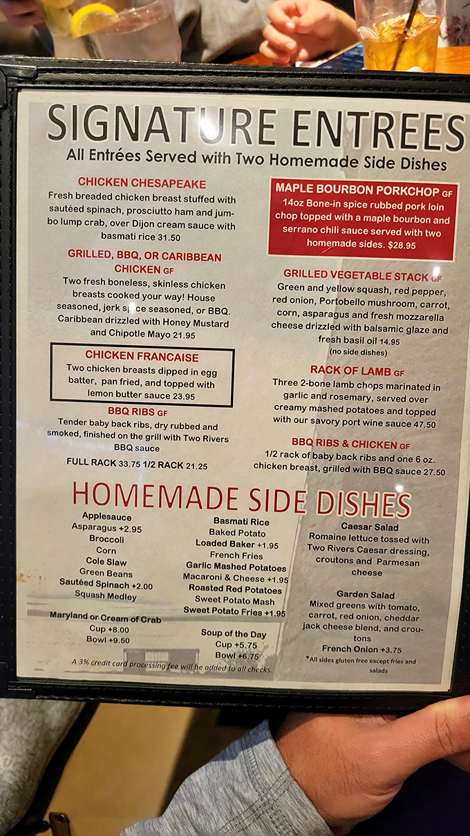This menu isn't just a list—it's a roadmap to happiness. The Chicken Chesapeake alone is worth the drive.