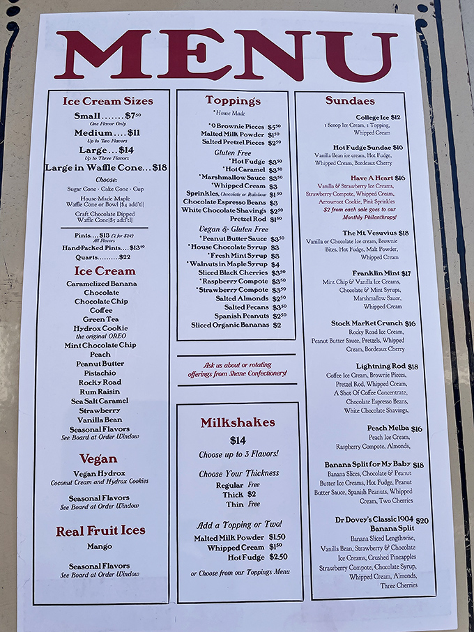 This menu isn't just a list—it's a treasure map to frozen paradise. Hydrox Cookie? Sea Salt Caramel? Decision paralysis has never been so delicious.