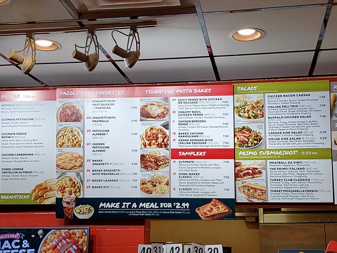 The menu board at Fazoli's reads like a greatest hits album of Italian-American classics. Decision paralysis has never been so delicious.