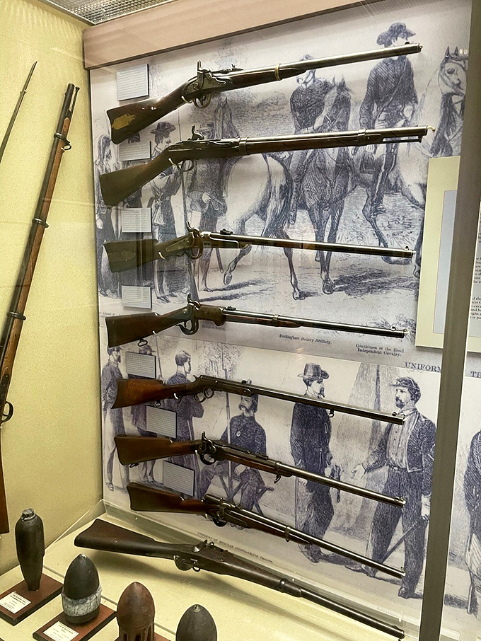 The fort's museum displays an impressive collection of Civil War rifles, silent witnesses to a pivotal chapter in American history.