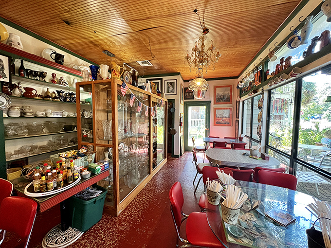 Inside Old Florida Café, vintage treasures and mismatched furniture create the feeling you've stumbled into your quirky aunt's kitchen—one who happens to make incredible biscuits.