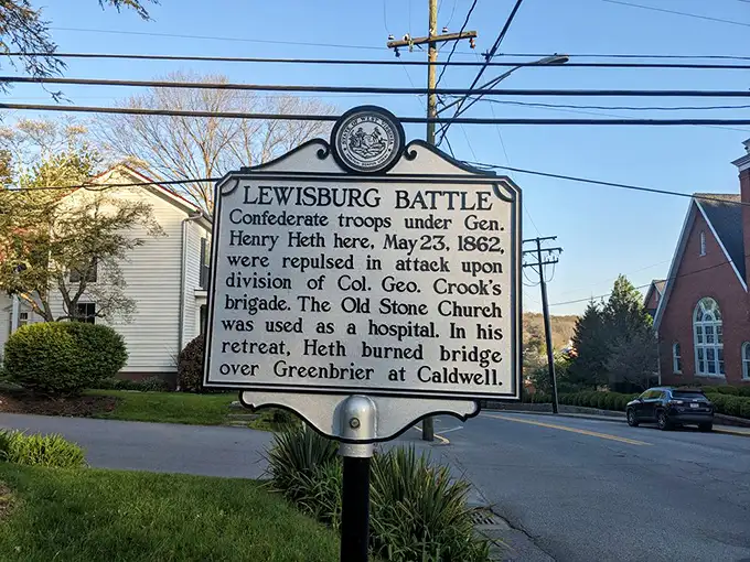 History doesn't just sit in museums here—it stands proudly on street corners. This marker reminds us that Lewisburg's charming streets once witnessed Civil War drama.