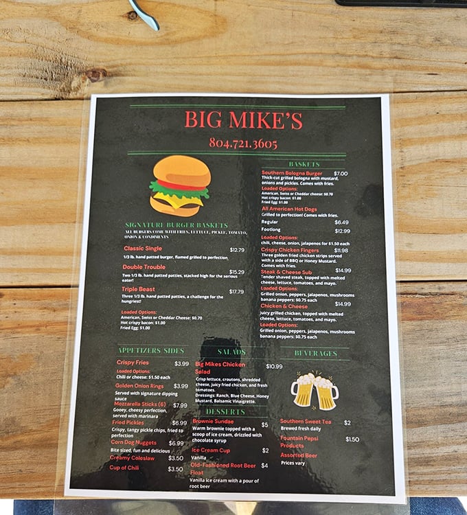 This menu isn't just a list of options—it's a roadmap to happiness with the "Triple Beast" serving as Mount Everest for serious eaters.