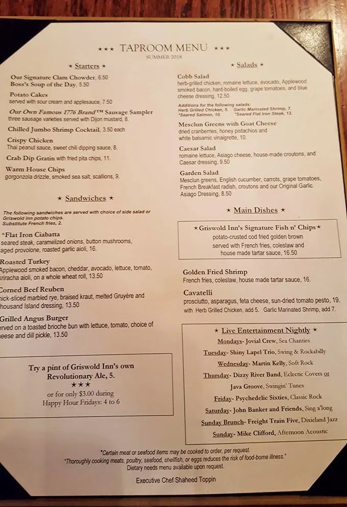 A menu that reads like New England's greatest hits album. The star track? That signature clam chowder that's been bringing people back since Washington was in office.