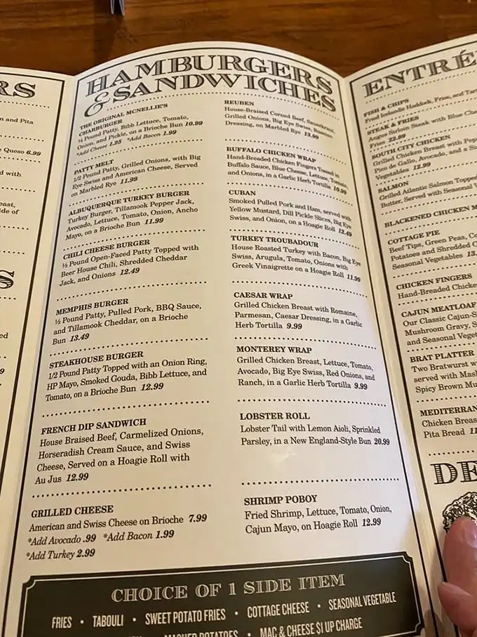 The menu at McNellie's reads like a love letter to pub cuisine—each item promising the kind of satisfaction that makes you plan your next visit.