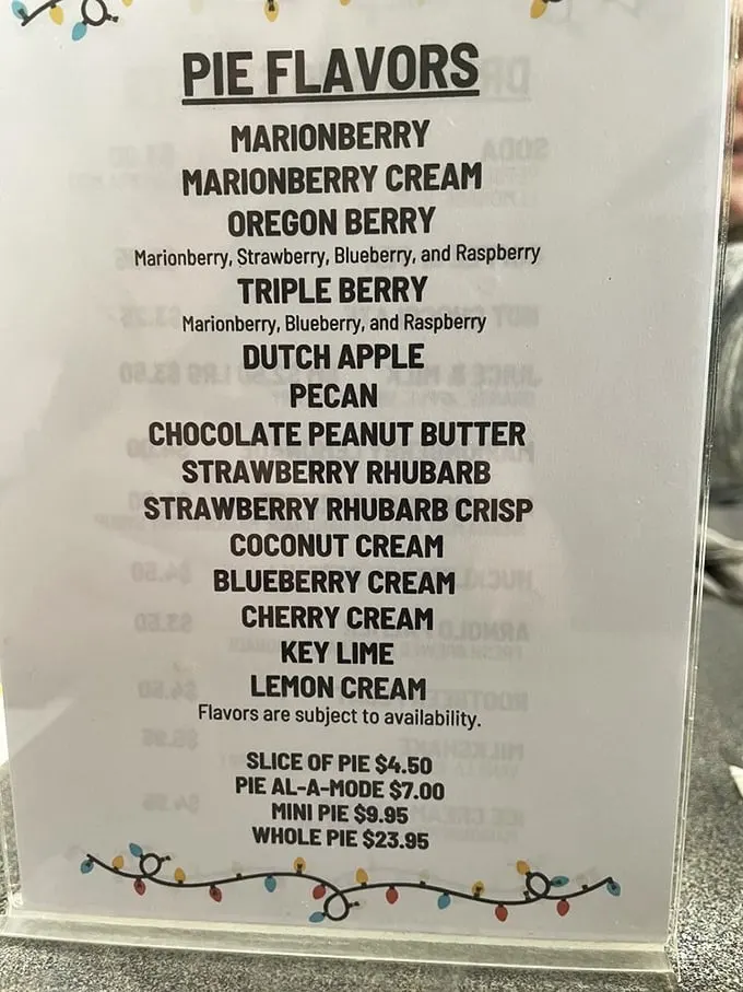 The pie menu reads like poetry for dessert lovers—fourteen varieties that might just change your life priorities.