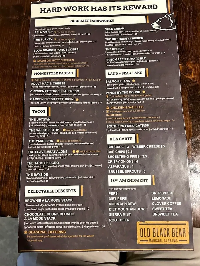 "Hard work has its reward" indeed—this menu reads like a love letter to Southern comfort with a craft beer twist.