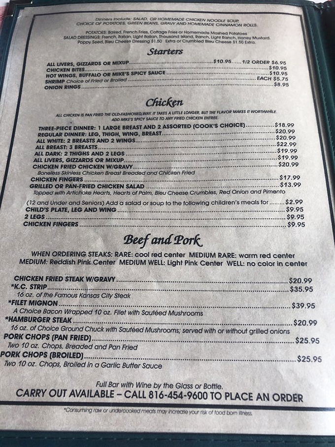 This menu isn't just a list of options—it's a historical document chronicling America's enduring love affair with perfectly fried chicken.