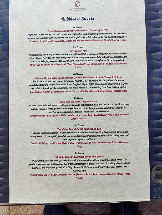 Their "Bubbles & Sweets" menu reads like poetry for your palate—six courses of dessert paired with champagne is my kind of literature.