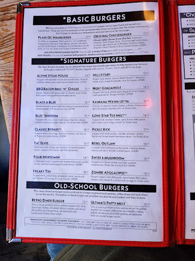 Reading this menu is like browsing a cardiologist's nightmare wish list—the Zombie Apocalypse and Fat Elvis burgers aren't for the faint of heart.
