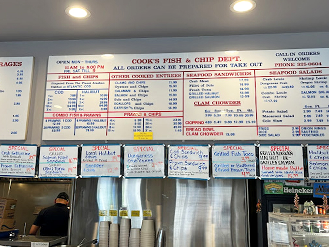 That menu board is like the Dead Sea Scrolls of seafood wisdom—ancient knowledge passed down through generations of fish lovers.