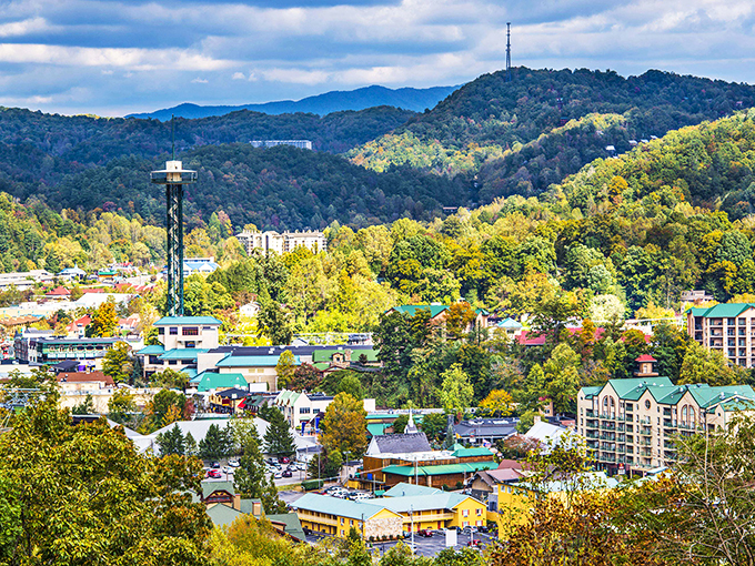 Gatlinburg nestled in the Smokies – Mother Nature showing off while humans build a playground at her feet.