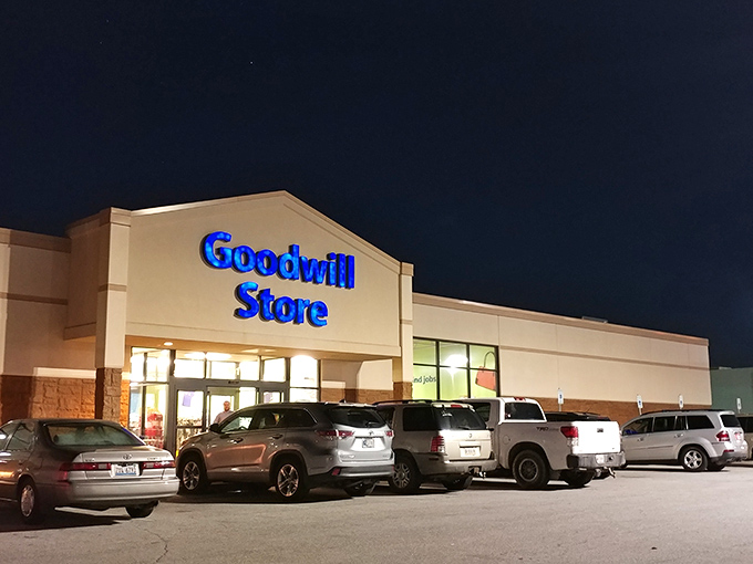 Goodwill after dark—when the bargain hunters prowl and the deals seem even sweeter under the glow of parking lot lights.