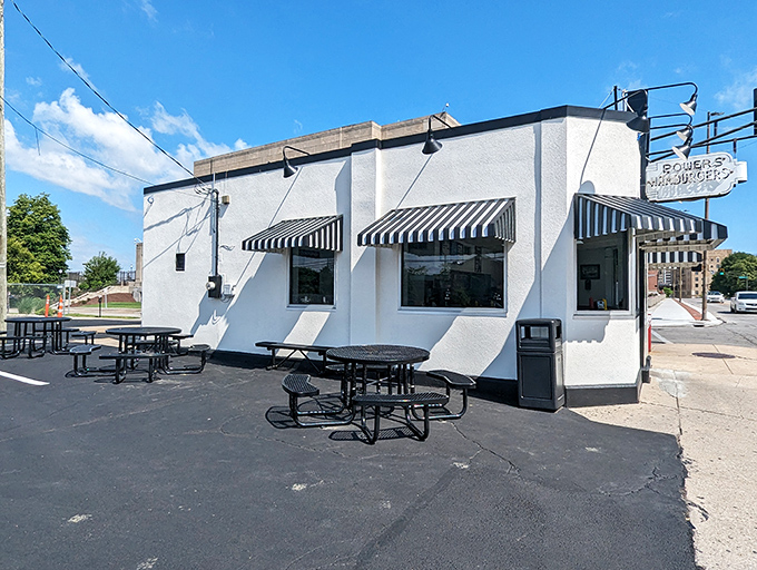 Powers Hamburgers looks like a time machine disguised as a diner, serving sliders that would make White Castle jealous.