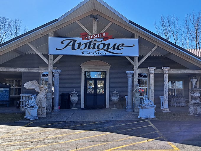 Antique World & Flea Market (Clarence): Angel statues keeping watch over vintage dreams. This place isn't just shopping—it's time travel with a receipt.