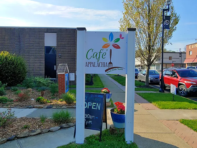 Cafe Appalachia: "That colorful sign isn't just welcoming you to a café – it's inviting you to join the Appalachian breakfast family."