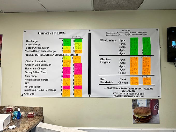 Da Sandwich Shop's colorful menu board – where marker-written prices signal handcrafted deliciousness awaits.