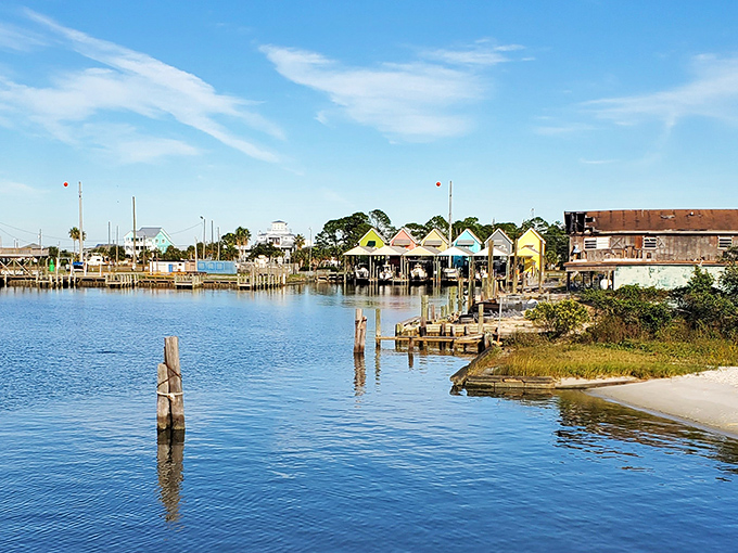 Dauphin Island's waterfront welcomes boaters and dreamers alike—a little slice of coastal paradise where worries dissolve into the gentle waves.