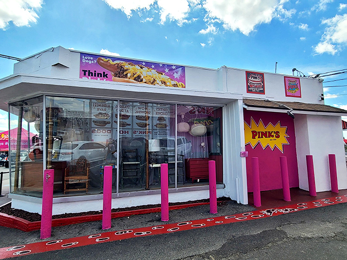 The pink and white color scheme isn't just branding – it's a warning sign that your diet plans are about to be gloriously derailed.