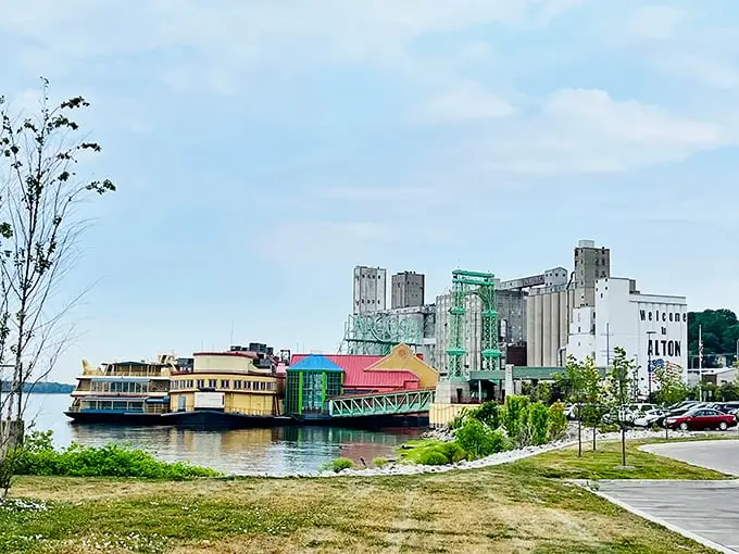 Where riverboat charm meets industrial heritage: Alton's waterfront welcomes visitors with a perfect blend of nostalgia and utility, proving good views needn't cost a fortune.