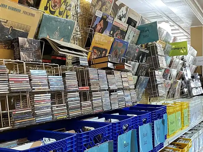 Vinyl enthusiasts can lose hours flipping through albums, each record sleeve a portal to musical memories and forgotten favorites.