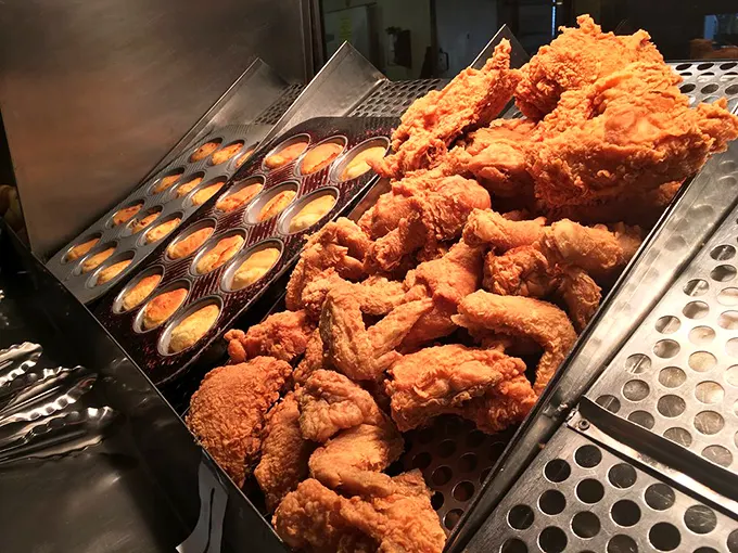 Golden-brown perfection waiting for its forever home. This chicken didn't just cross the road; it achieved poultry immortality.