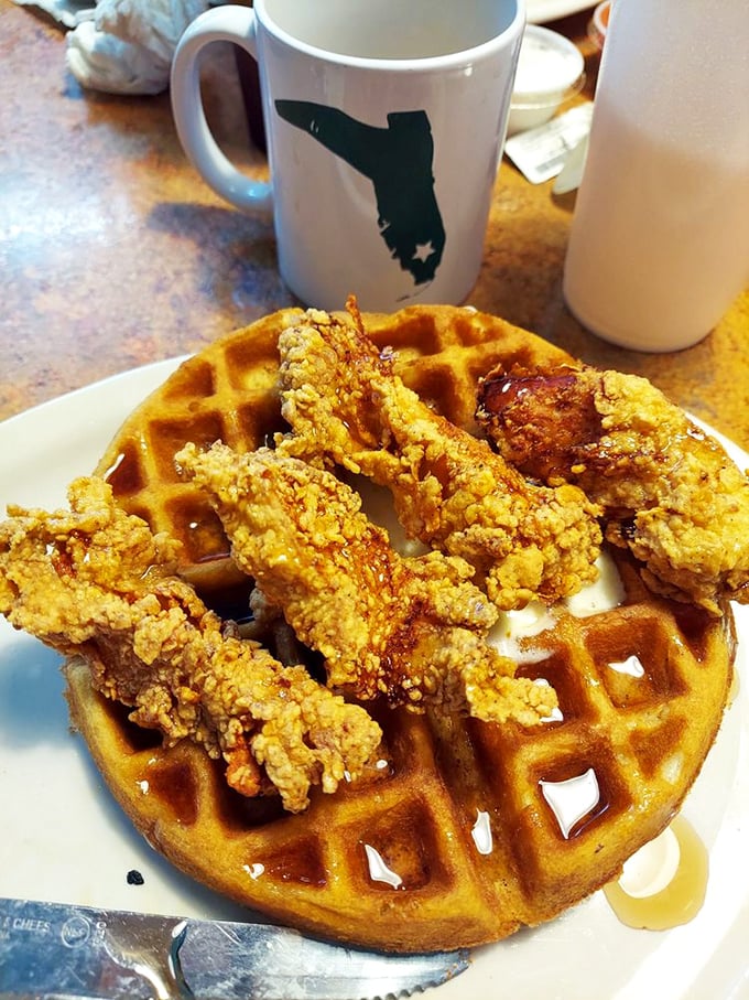 Chicken and waffles—the breakfast equivalent of finding out your favorite band is playing a surprise concert in your backyard. Golden, crispy, and utterly life-affirming.