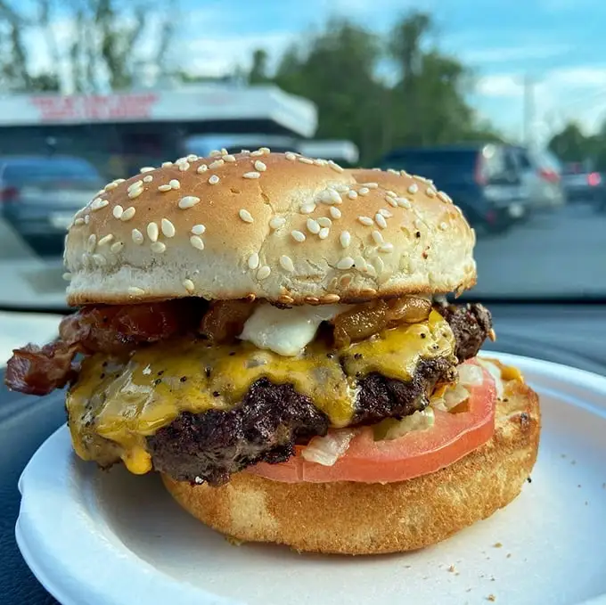 The legendary Bunny Burger in all its glory—where sesame seeds meet juicy beef in a harmony that makes you wonder why you'd ever eat anything else.