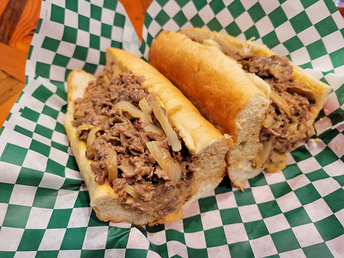 This isn't just a sandwich; it's a masterclass in balance—thinly sliced beef and caramelized onions nestled in a roll that's both sturdy and yielding.