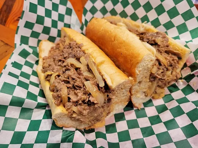 This isn't just a sandwich; it's a masterclass in balance—thinly sliced beef and caramelized onions nestled in a roll that's both sturdy and yielding.