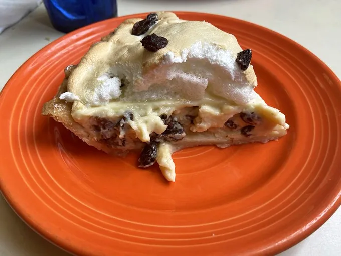 This isn't just raisin cream pie—it's a fluffy cloud of nostalgia topped with meringue peaks that would make your grandmother weep with pride.
