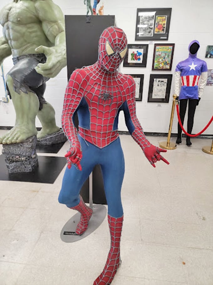 Spider-Man strikes his signature pose alongside Hulk and Captain America. If these walls could talk, they'd tell tales of kids and adults alike whispering, "With great power..."